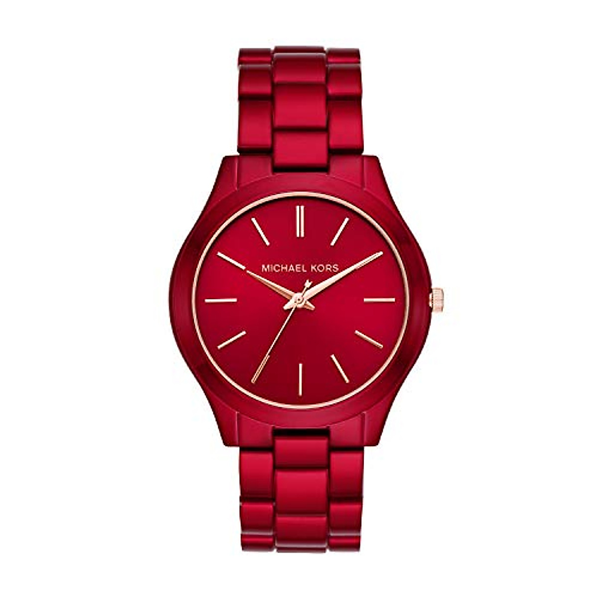 Michael Kors Women's Slim Runway Quartz Watch with Stainless-Steel-Plated Strap, Red, 20 (Model: MK3895)