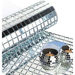 REDODECO 2400pcs Real Glass Silver Mirrors Mosaic Tiles Sticker for Craft Square Glass Tiles Self Adhesive,5mm by 5mm