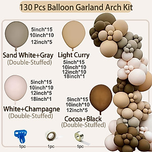 130Pcs Brown Balloons Garland Kit Arch Nude Neutral Double-Stuffed Cream Peach Blush Coffee for Teddy Bear Baby Shower Wedding Birthday Party Decorations…