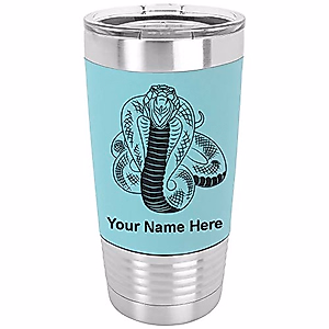 LaserGram 20oz Vacuum Insulated Tumbler Mug, Cobra Snake, Personalized Engraving Included (Silicone Grip, Teal)