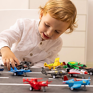 JOYIN 16 Pcs Pull Back Airplane Toys, Boys Plane Playset, Aircraft Incl Helicopter Toys, Fighter Jet Toys, Bomber Toys, Biplane Toy, Gifts for Toddler Kids 3+ Years Old, Kids Presents Toys