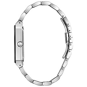 Bulova Men's Modern Stainless 3-Hand Quartz Watch, Black Rectangle Dial with Diamonds Style: 96D145