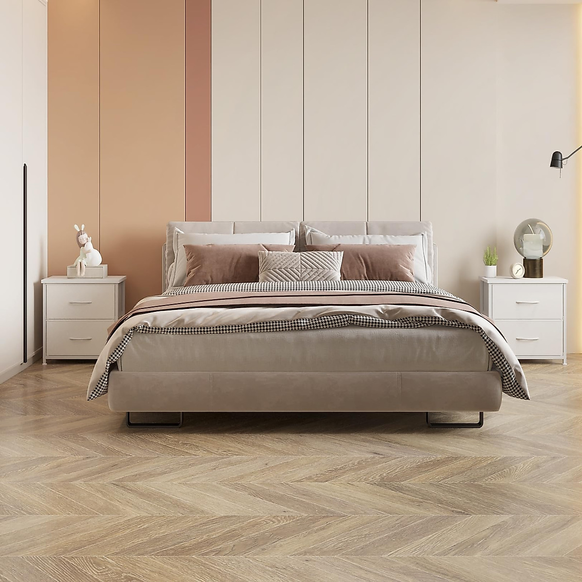 LUMTOK White Nightstand with Drawer, 2 Drawers Dresser for Bedroom, Small Night Stand and Dressers Sets Fabric Drawers, End Table Drawer Living Room (2PCS)