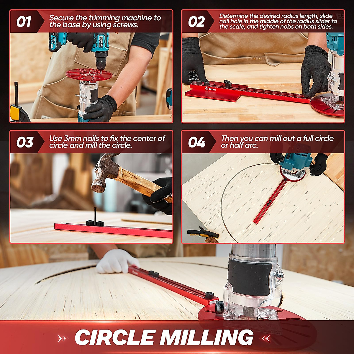 Saker Upgraded Router Milling Groove Bracket|Router Woodworking Tools|Cabinet Hardware Jig|Universal Router Circle Cutting Jig