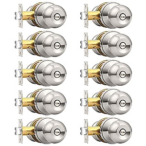 Probrico Bedroom Bathroom Door Knobs Brushed Nickel Door Handles, Interior Door Knobs Locks Privacy Door Knobs Stainless Steel, 10 Pack