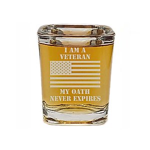 Rogue River Tactical I am a Veteran My Oath Never Expires Square Shot Glass Gift For Military Vet