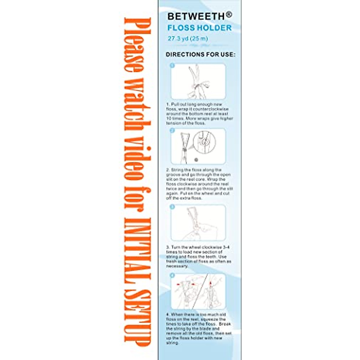 BETWEETH Dental Floss Holder, Interdental Flosser, Reusable Handle, Tension Adjustable with Preloaded Floss 27 yd / 25 m Refillable