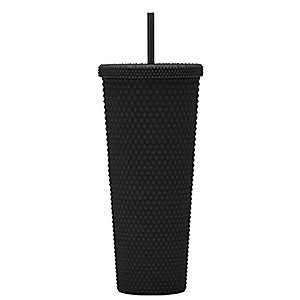 Essasea 24oz Fully Studded Tumbler.Matte Black Studded Tumbler with Lid and Straw.Reusable Double Walled Insulated Travel Tumbler.Plastic Acrylic Pastel Colored Tumbler Cup for Iced Coffee Smoothie.