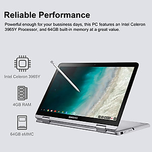 SAMSUNG Chromebook Plus 12.2" Touchscreen FHD+ 2-in-1 Laptop Computer, Intel Celeron 3965Y Processor, 4GB RAM, 64GB eMMC, WiFi, Bluetooth, Stealth Silver, Digital Pen, Chrome OS