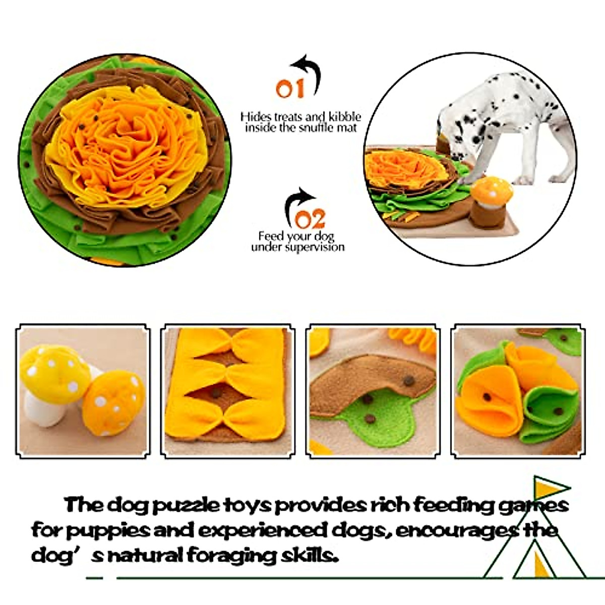 Meilzer Pet Snuffle Mat for Dogs Hedgehog Puzzle Toy Large Sniffing Mat with Squeaky Mushrooms Portable Indoor/Outdoor Digging Mat for Foraging Skills & Stress Relief