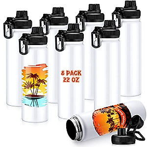 8 Pack Sublimation Sports Water Bottle Stainless Steel Vacuum Flask Sublimation Water Bottle Blanks Large Mouth Insulated Bottles Heat Transfer Insulated Flask with Spout Lid for Kids DIY Gift (22 oz)