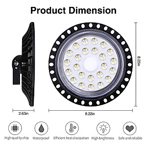 100W UFO LED High Bay Light, 6000-6500K Cool White LED Workshop Light, Ultra Thin Factory Warehouse LED Industrial Lighting, IP65 Waterproof Commercial Bay Lighting for Garage Factory Gym