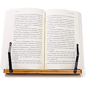 wishacc Bamboo Book Stand Reading Rest Holder Cookbook Cook Stand/Foldable Tablet PC Textbook/Music Document Stand/Desk Bookrest with Retro Hollow Elegant Pattern