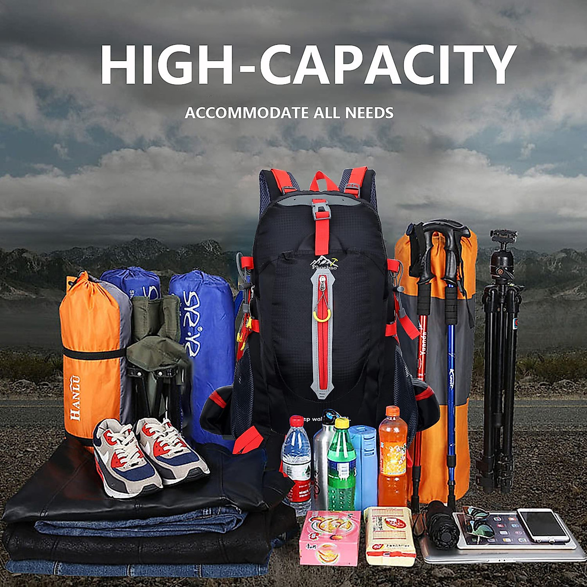 40L Hiking Backpacks, Black Travel Backpack, Ultralight Backpack for Women, Waterproof Backpack, Camping Backpack for Men, Large Tactical Backpack , Hiking Daypacks for Outdoor Fishing, Camping Pack