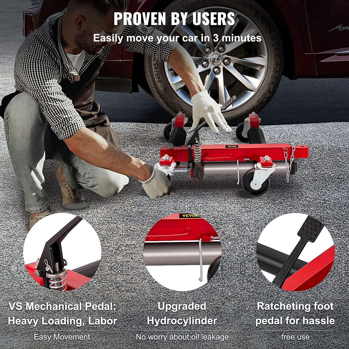 VEVOR Wheel Dolly, 1500 Lbs Capacity Car Dolly, 12'' Car Jack Dolly, Wheel Jacks for Cars, Vehicle Positioning Hydraulic Tire Jack, Heavy Duty Ball Bearings Skate for Vehicle Car Auto Repair Moving