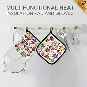 Oven Mitts Set Cinco De Mayo Owl Birds Pot Holders Spring Summer Kitchen Oven Glove Baking Mitts 2PCS Cooking Stove Gloves Potholders Heat Resistance Hot Pads for Grilling BBQ Holiday Decor Gift
