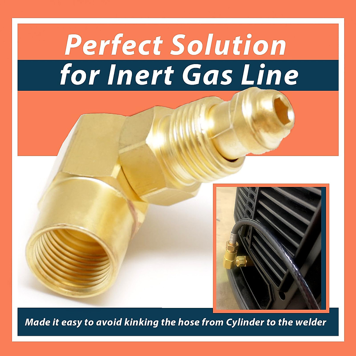 AW-407, CGA 032 Nut/NIP - 032 Body 90 Deg Elbow Argon Inert Gas Adaptor Compatible with Everlast TIG MIG Welder