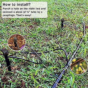 MIXC 50PCS Drip Emitters Sprayer and 50ft 1/4 inch Irrigation Hose, 50ft Roll Tubing Drip, 360 Degree Dripper Perfect for Irrigation System Watering Kits for Garden Patio Lawn Flower Bed