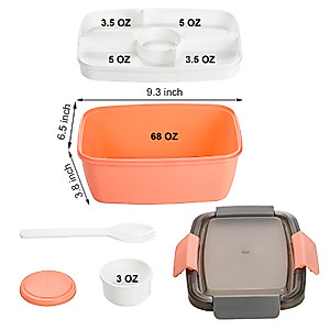 Youeon 3 Pcs 68 Oz Salad Lunch Container with 4 Compartment Tray, Bento Lunch Box with Spoon & Dressing Cup, Leakproof Salad Container for Lunch, Salad Toppings, Snacks, Fruits, BPA-Free