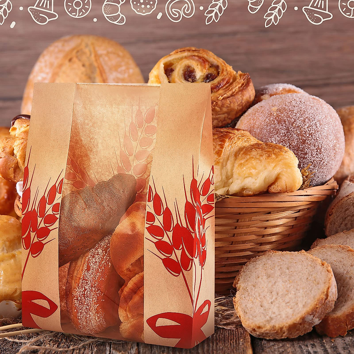 200 Pcs Kraft Paper Bread Loaf Bag with Clear Window Large Paper Bread Bags for Homemade Bread Food Packaging Storage Bakery Bag and 500 Pcs Stickers for Sourdough Popcorn Cookies, 14 x 8.3 x 3.2 In