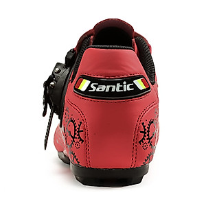 Santic Mens Lockless Cycling Shoes Lock-Free Road Bike Shoes Cycling Sneakers Cleats not Compatible Indoor and Outdoor Bicycle Shoes Red