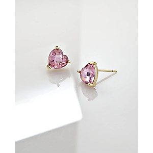 Liz Kol Pink Heart Earrings for Women, Gold Stud Earrings with Sterling Silver Post Jewelry Gifts