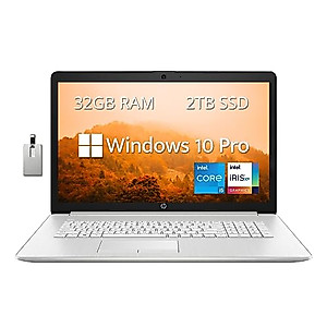 HP 2022 17.3" FHD Business Laptop, 11th Gen Intel Core i5-1135G7(Beats Intel i7-1065G7), 32GB RAM, 2TB PCIe SSD, Backlit Keyboard, Intel Iris Xe GPU, Bluetooth, Win 10 Pro, Silver, 32GB USB Card