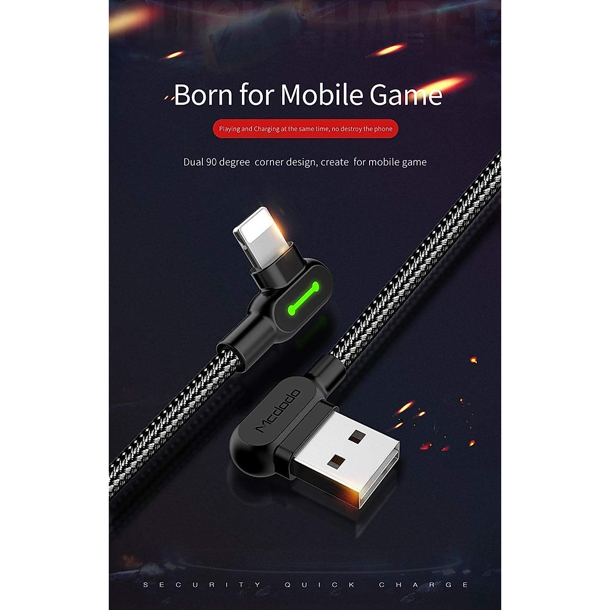(2 Pack + iPhone Bag) USB 90 Degree Right Angle Design Gaming iPhone LED Nylon Braided Sync Charge New USB Reversible Data 6FT/1.8M Cable Compatible iPhone/iPad Pro/Air,iPad Mini,iPod (6FT Black)
