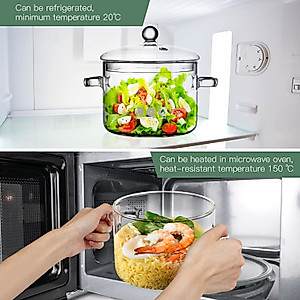 YARNOW Glass Simmer Pot, Glass Saucepan with Cover, 2 Quart Clear Glass Pot, Handles (8.7 x 6.3 x 6.7 Inch, 64 Oz)