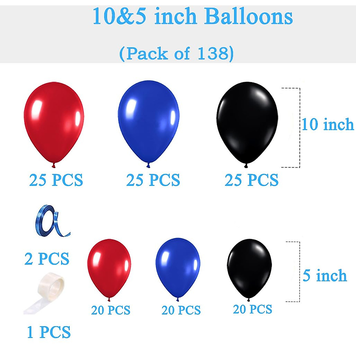 Navy Blue Red Black Balloon Garland Arch Kit，138 pcs Latex Royal Blue Red Black Latex Birthday Balloons for Spider hero theme birthday Baby Shower Graduation Party Decorations