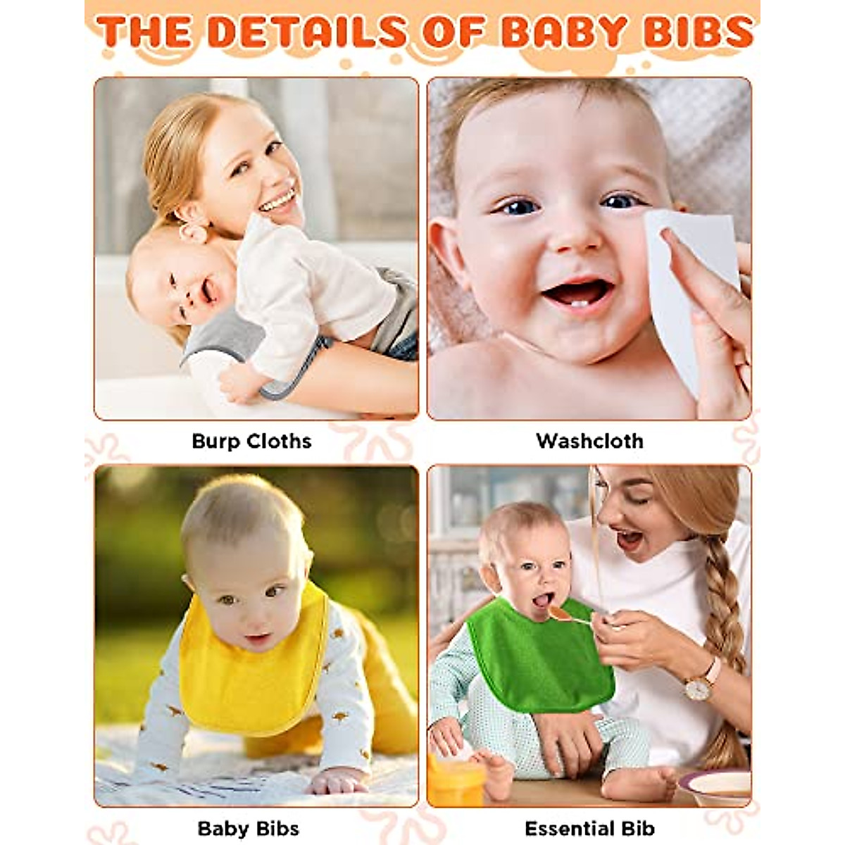 30 Pack Baby Muslin Bandana Drool Bibs for Baby Boys Girls Multicolor Solid Terry Cotton Bibs Unisex Waterproof Baby Feeder Bibs with Fiber Filling Adjustable Newborn Bibs for Teething and Drooling