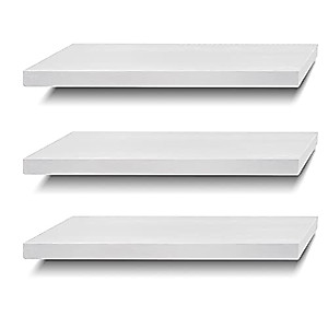 SAUMONIERES Floating Shelves Wall Shelf Solid Wood for Bathroom Bedroom Kitchen Wall Decor Set of 3, White Wall Shelves