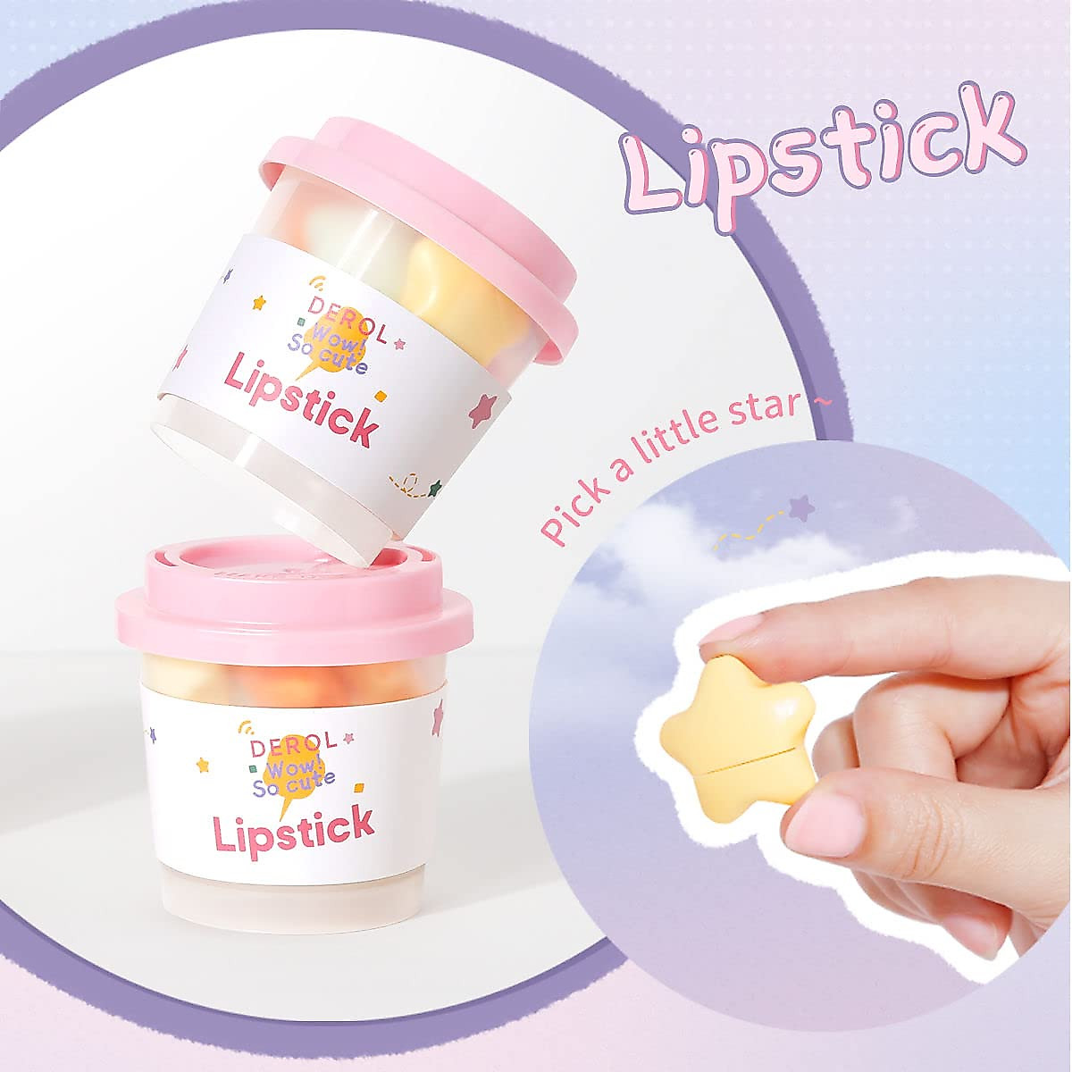 6-Color Mini Matte Color Star Capsule Lipstick set. Mini Long Lasting Non Stick Cups .Velvet Portable Star Candy Colour Capsule Lipstick Set. Suitable For All Kinds Of Occasions, PINK