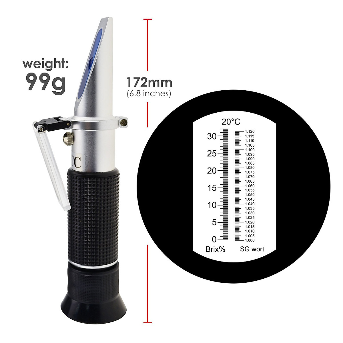 Beer Brix & Specific Gravity Refractometer with ATC Optic Dual Scale 0~32% Brix 1.000-1.120 SG Wine Wort Making Beer Brewing Fruit Juice Hops Sugar Homebrew Kit