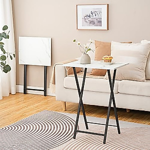 HOOBRO Folding TV Tray Tables, Set of 2 Stable Snack Table for Small Space, Portable Sofa side Table, Easy Assembly and Storage, Ideal for Snacks and Meals in Living Room, Marble and Black BW25BZ01