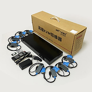 8 Port VGA KVM Console over CAT6, MT-VIKI CAT5E KVM Switch, 1U Rack Mount KVM Included 8 VGA to RJ45 KVM Dongles, Support Extended Distance UP to 230ft/70m by RJ45 Cable
