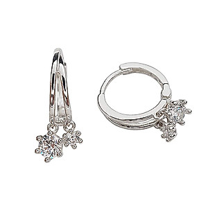 Double Mini CZ Charm Dangle Drop Small Hoop Earrings for Women Cartilage S925 Sterling Silver Cute Huggie Hinged Hoops Hypoallergenic Jewelry Gifts for Birthday Bff Daughter Xmas (silver)