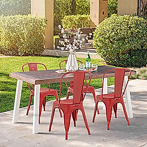 Metal Dining Chairs Set of 4 Stackable Metal Chairs Room Chair Vintage Patio Chair with Back 18 Inches Seat Height Kitchen Chair Tolix Restaurant Chairs (Red)