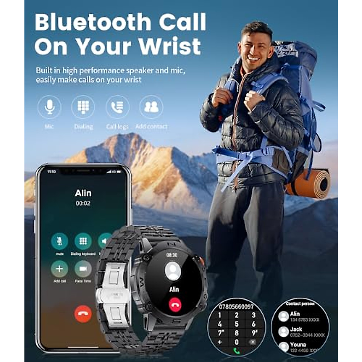 Smart Watches for Men,1.43'' Amoled Ultra HD Sport Watch with 120+Sport Modes/5ATM Waterproof/45Days Battery,in&Outdoor Fitness Tracker with Call,Heart Rate/Sleep Monitor for Android iOS(2 Straps)