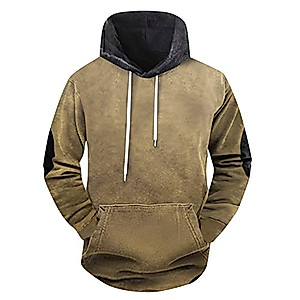 Men Hoodies Long Sleeve Hooded with Big Pockets Drawstring Graphic Big and Tall Casual Pullovers Lightweight Oversized Hoodies Clothes Outfits Sudaderas para Hombre Con Capucha B-Khaki 3XL W0054