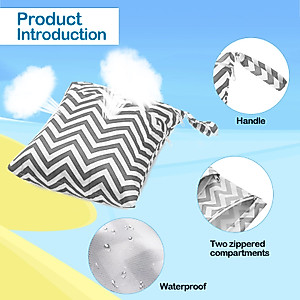 4 Pieces Wet Dry Bag Cloth Diaper with Two Zippered Pockets Waterproof ReusableW Travel Beach Pool Daycare Soiled Baby Items Yoga Gym（12in x 14.5in）, Gray,Blue,Yellow and Rainbow, KKBB1001