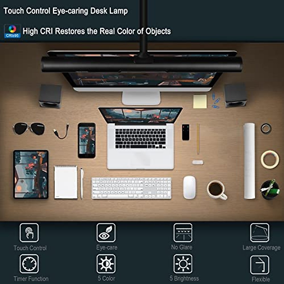 EYOCEAN Desk Lamp, LED Desk Lamp with Clamp Adjustable Brightness & Color Temperature, Architect Desk Lamp Eye-Caring, Gesture Sensing Desk Light with Flexible Gooseneck& Timer for Home Office, 12W