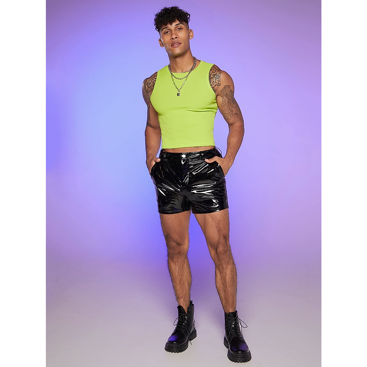 GORGLITTER Men's Fashion Workout Neon Crop Tank Top Slim Fit Hot Shirts Green Small