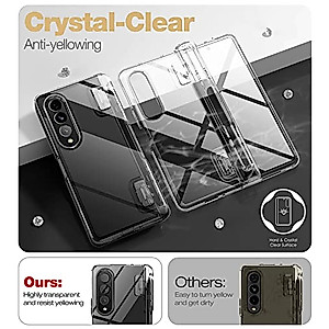 SURITCH for Samsung Galaxy Z Fold 3 Clear Case, [Hinge Protection with Pen Holder] Full Body Protection Bumper Shockproof Rugged Phone Cover with Built-in Screen Protector -(with Pen Holder)