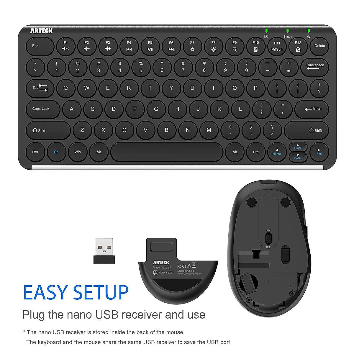 Arteck 2.4G Wireless Keyboard and Mouse Combo Ultra Compact Slim Stainless Full Size Keyboard and Ergonomic Mouse for Computer/Desktop/PC/Laptop and Windows 10/8/7 Build in Rechargeable Battery