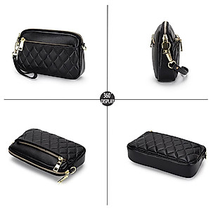 SINGBO Triple Zip Crossbody Handbag for Women Leather Crossbody Purse with Adjustable Shoulder Strap