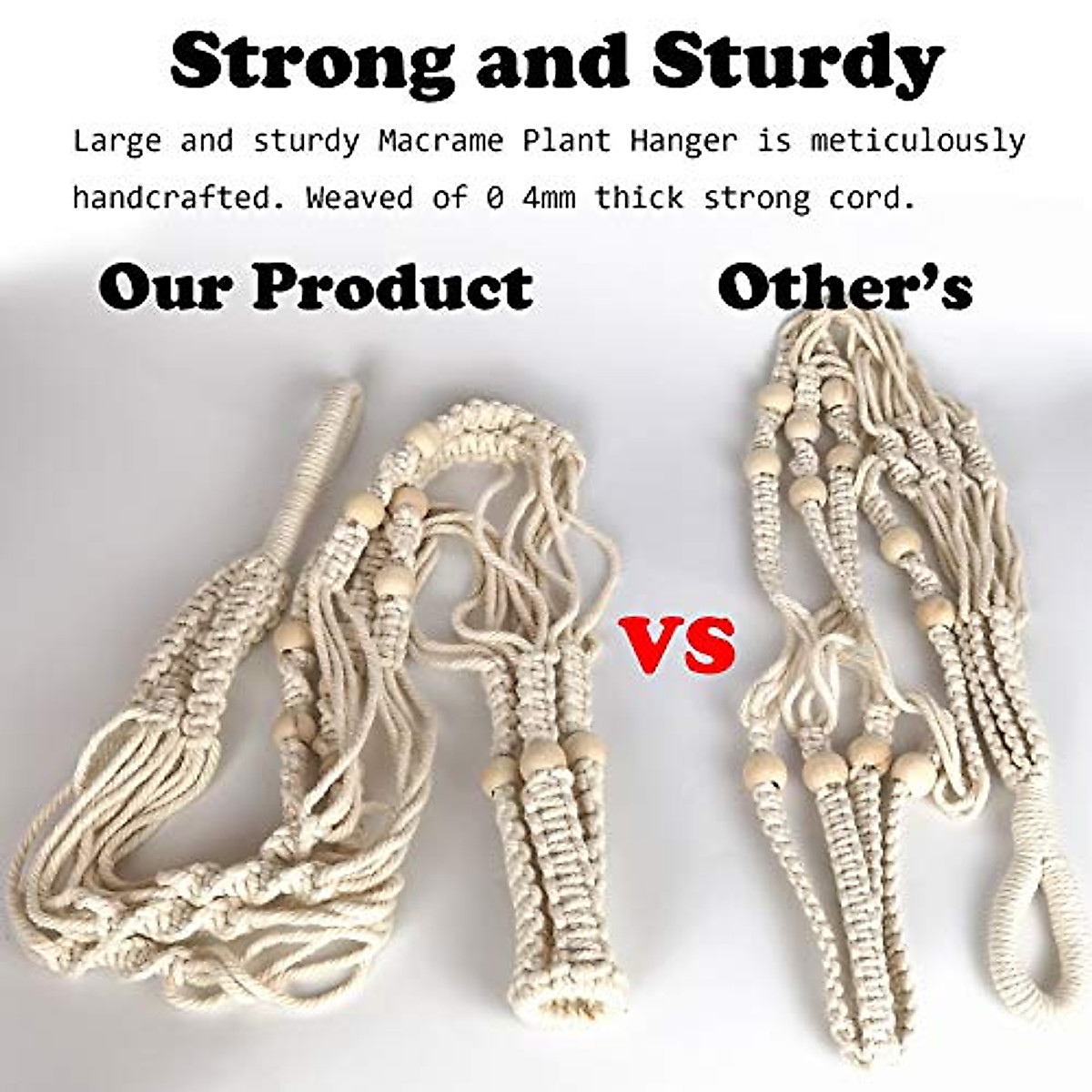 Bouqlife 43 Inches Macrame Plant Hanger Large for 12 inch Pot Extra Long No Tassel Cotton Rope Hanging Plant Holder with Ceiling Hook Bohemian Home Decor