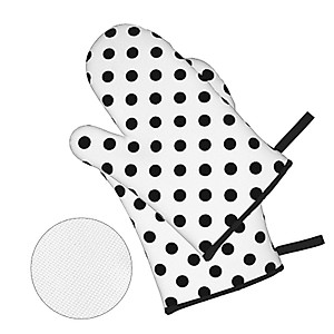 Msacrh Black Polka Dot Oven Mitts and Pot Holders Sets of 4,Resistant Hot Pads with Polyester Non-Slip BBQ Gloves for Kitchen,Cooking,Baking,Grilling