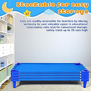 Geetery 4PCS Stackable Daycare Cot for Kid 54" L x 23" W Portable Toddler Nap Cot for Sleeping Preschool Classroom Daycare Bed Furniture, Ready to Assemble for Sleep, Back to School (Blue)