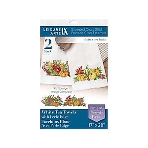LEISURE ARTS Tea Towel 17"x28" Fruits 2pc, Towel Set, Embroidery kit, Bathroom Hand Towels, Kitchen Towel, Cross Stitch Kits, Stamped Cross Stitch Kits